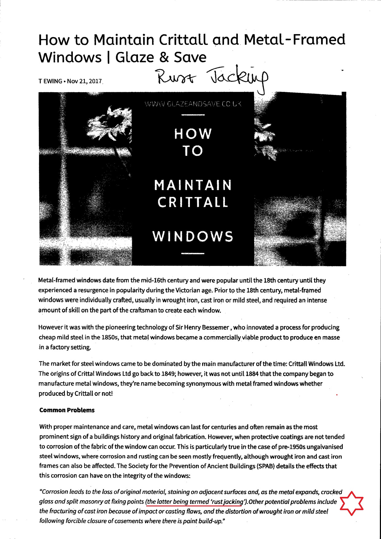 Rust Jacking & broken window glass: Crittall Windows on the HHGE – HHGE ...